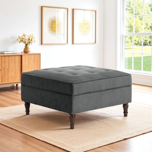 Uixe Gray Corduroy Fabric Square Accent Ottoman CS0013-OT-GY - The Home ...