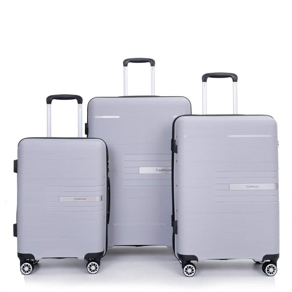 Tatahance 3-Piece Silver Polypropylene Lightweight Hardside Spinner ...