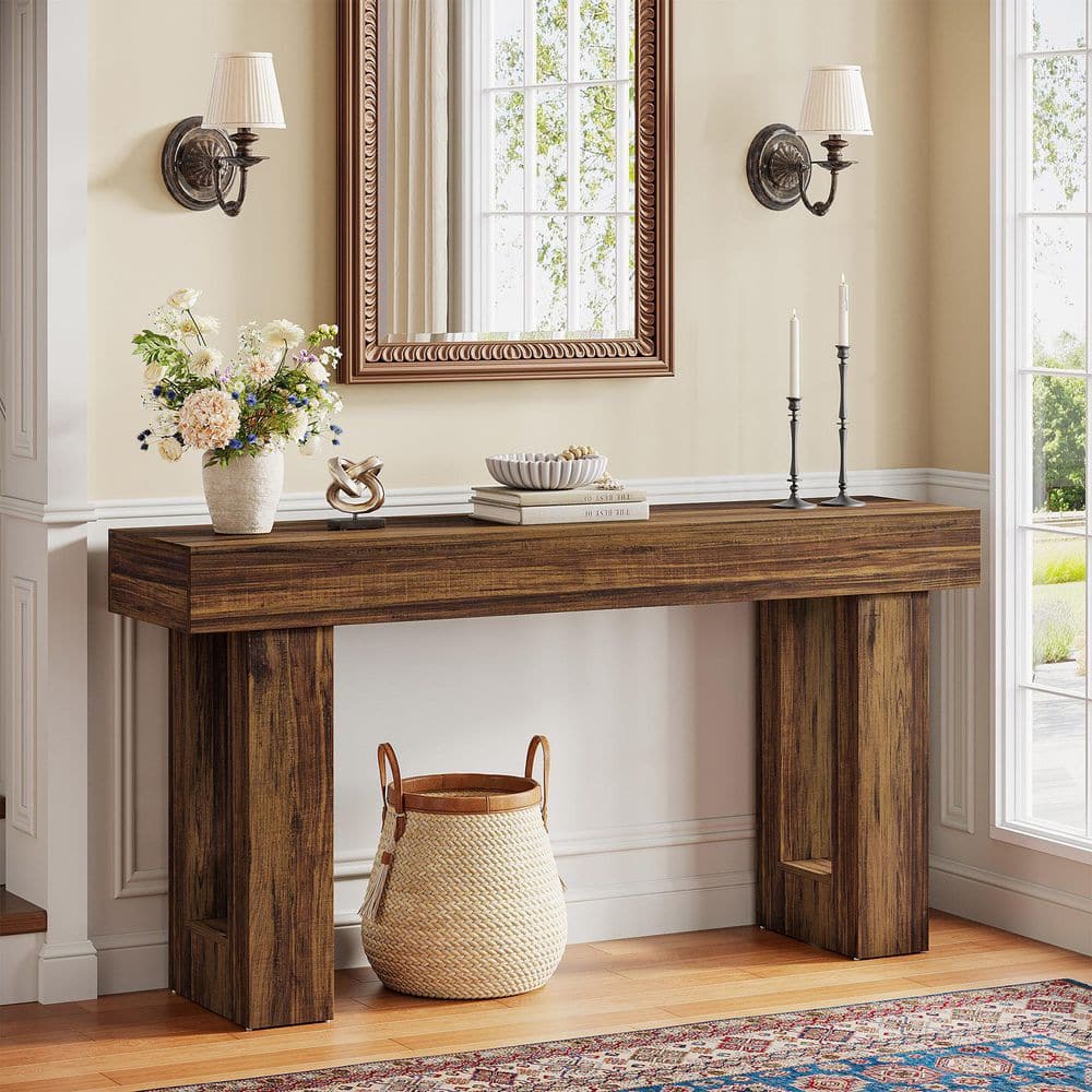 BYBLIGHT Turrella Rustic Charm 63in. Dark Borwn Wood Grain Rectangle ...