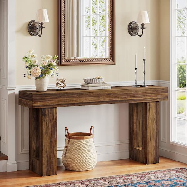 BYBLIGHT Turrella Rustic Charm 63in. Dark Borwn Wood Grain Rectangle ...