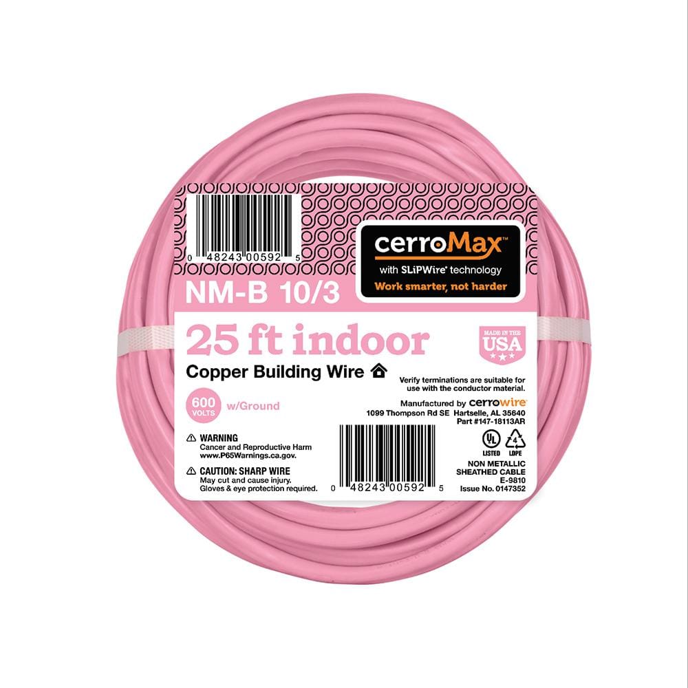 Cerrowire 25 ft. 10/3 Pink Solid CerroMax SLiPWire Copper NM-B Wire 147 ...