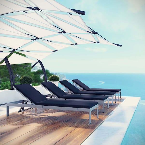 MODWAY Shore Aluminum Outdoor Patio 4-Chaise Lounge Chairs with ...