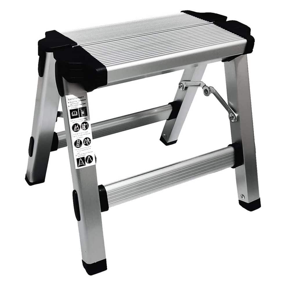 Folding Step Stool One Step Ladder 11.4 High Aluminum Anti-Skid Safety ...