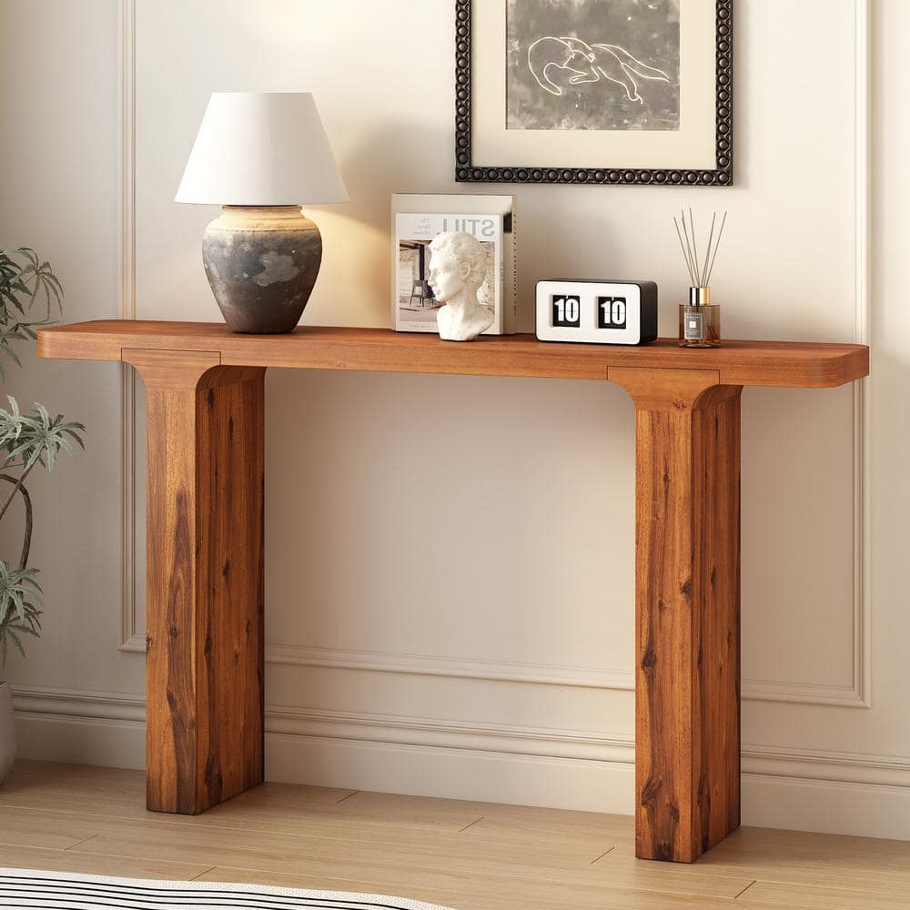 Harper & Bright Designs 60 in. Natural Rectangle Wood Console Table ...