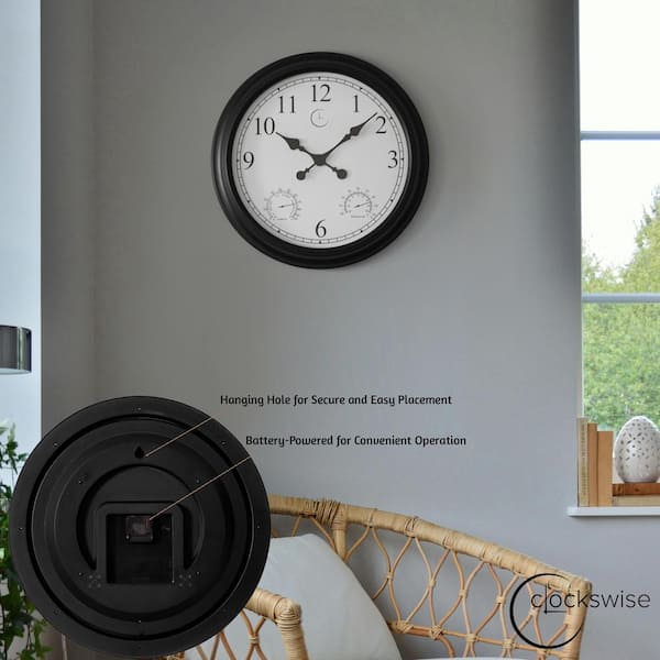 CLOCKWISE 24 in. Large Outdoor Wall Clock Thermometer Combo, Waterproof Hygrometer Silent ...
