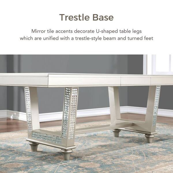 Furniture of America Deltona Glam 7 Piece Rectangle Champagne and Warm Gray Glass Top Dining Table Set
