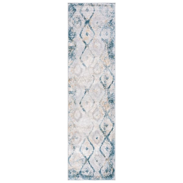 SAFAVIEH Meadow 2 ft. x 8 ft. Gray/Blue Gold Distressed Trellis Runner ...