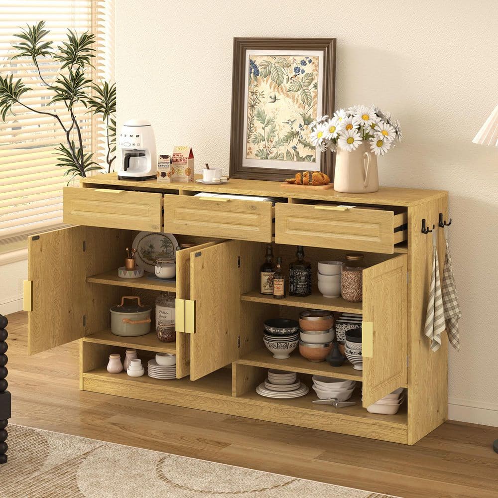 Noble House Vesper Natural MDF 59.1 in. Buffet Sideboard Accent Storage ...