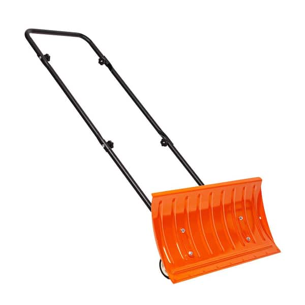 WaLensee 47 in. Steel Handle Rolling Snow Pusher Steel Blade Snow ...