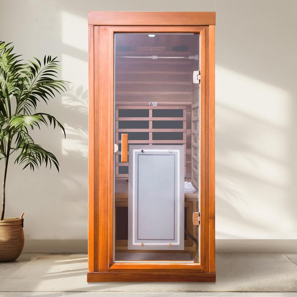 Spygo Moray 1-Person Indoor Red cedar infrared Sauna with 8 Far-Infrared Carbon Crystal Heaters ...