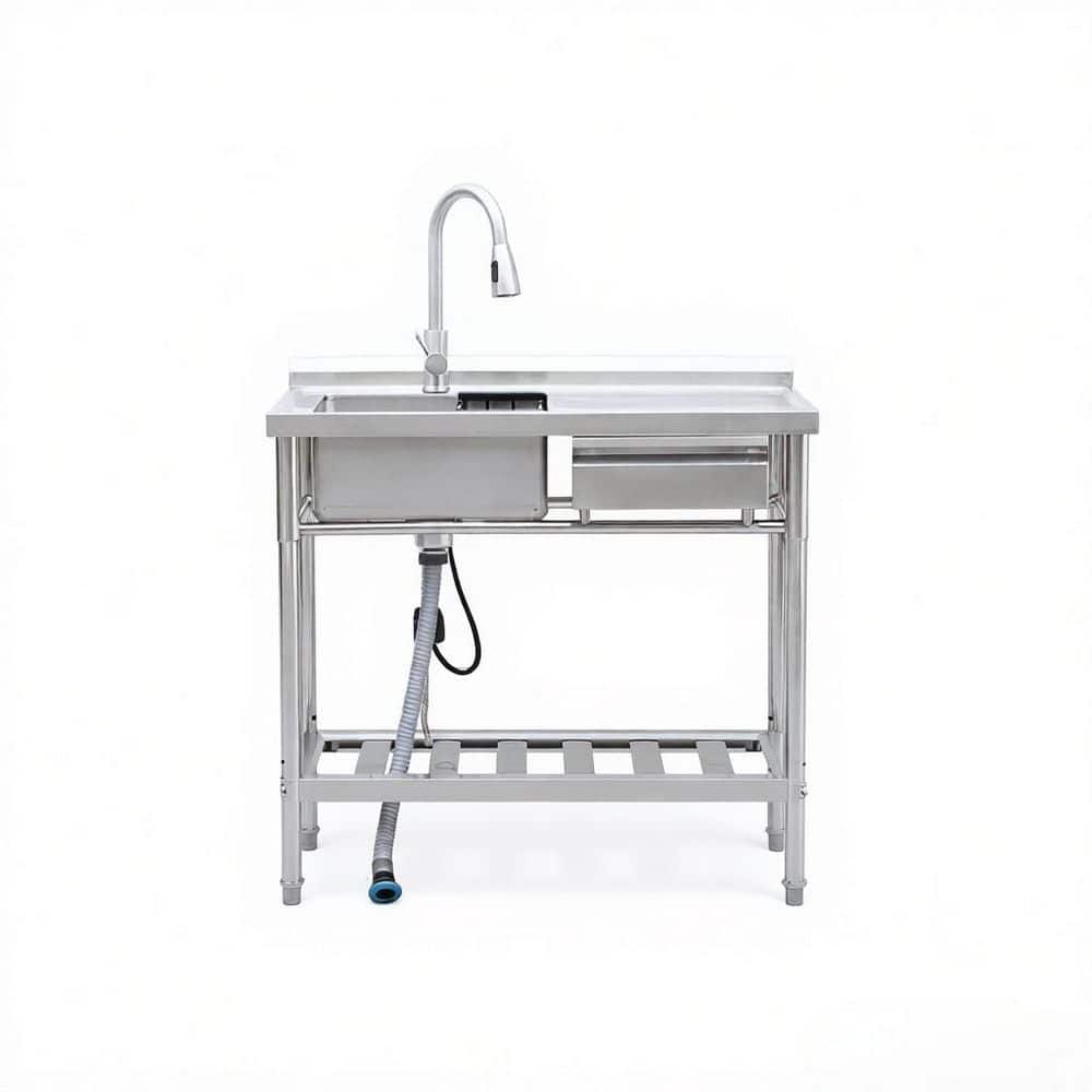 LIVACA 39 in. Freestanding Single Bowl Stainless Steel Kitchen Utility ...