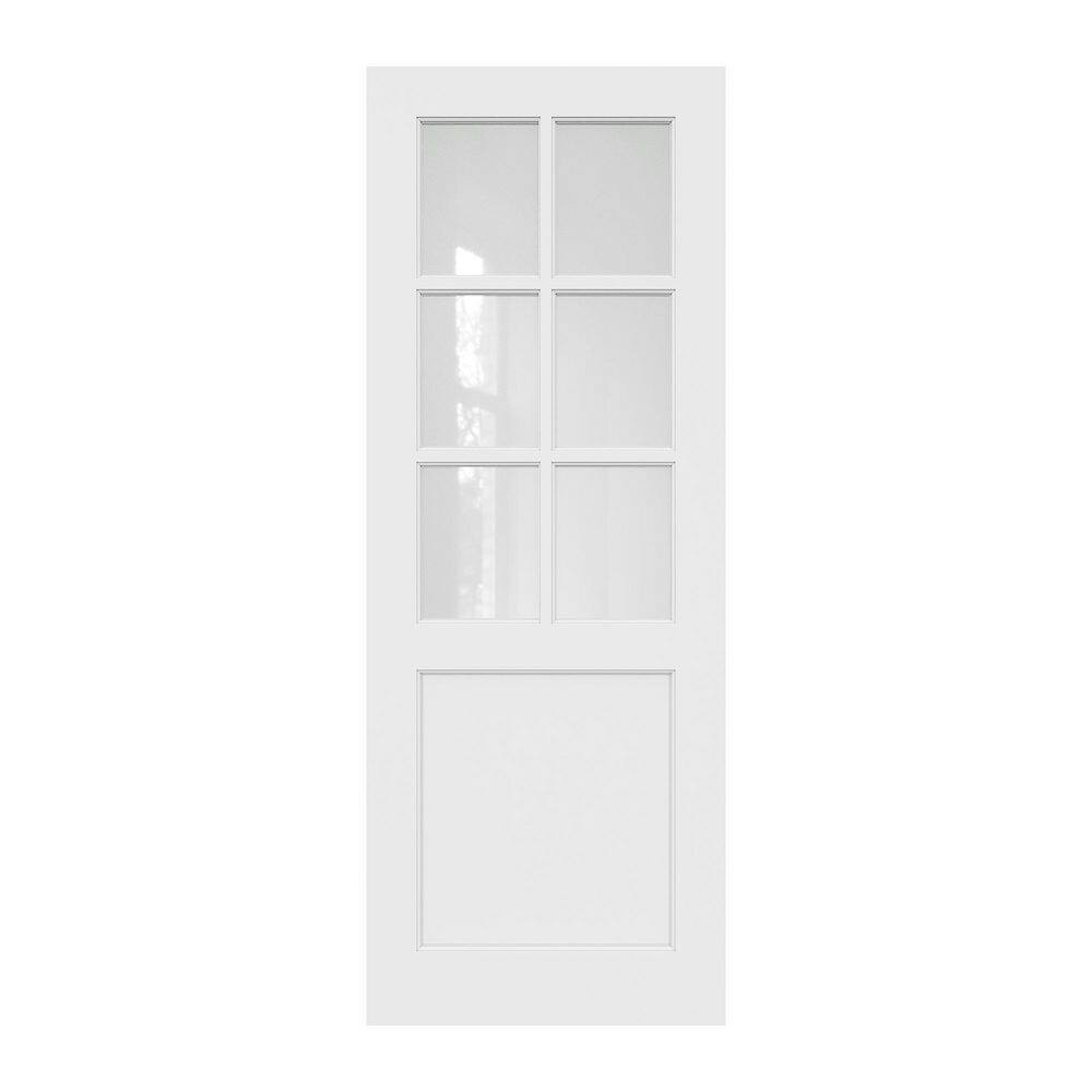 ARK DESIGN 28 in. x 80 in. Modern 6-Lite Frosted Glass White Solid Core ...