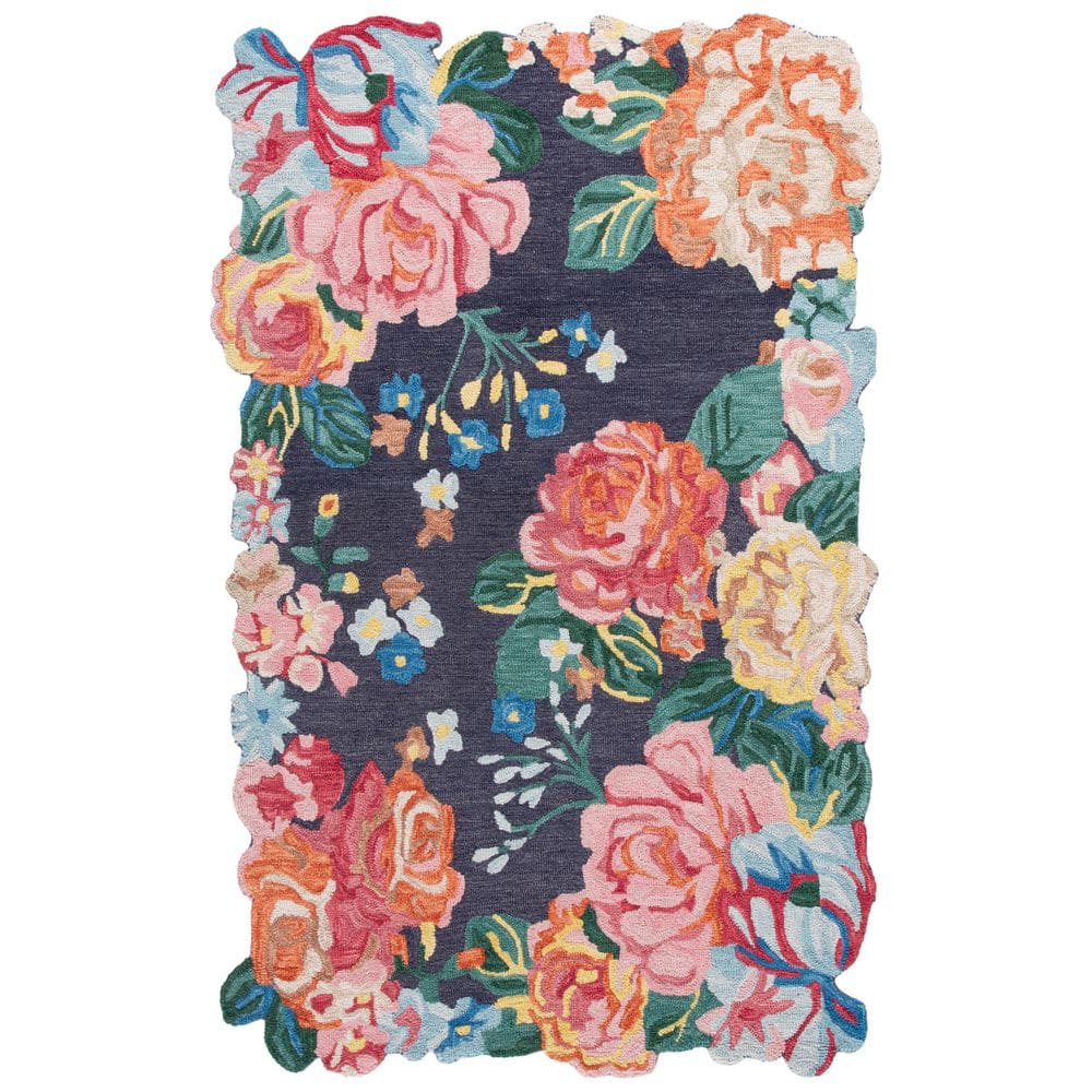 SAFAVIEH Jardin 4 ft. x 6 ft. Navy/Pink Floral Oversized Area Rug ...