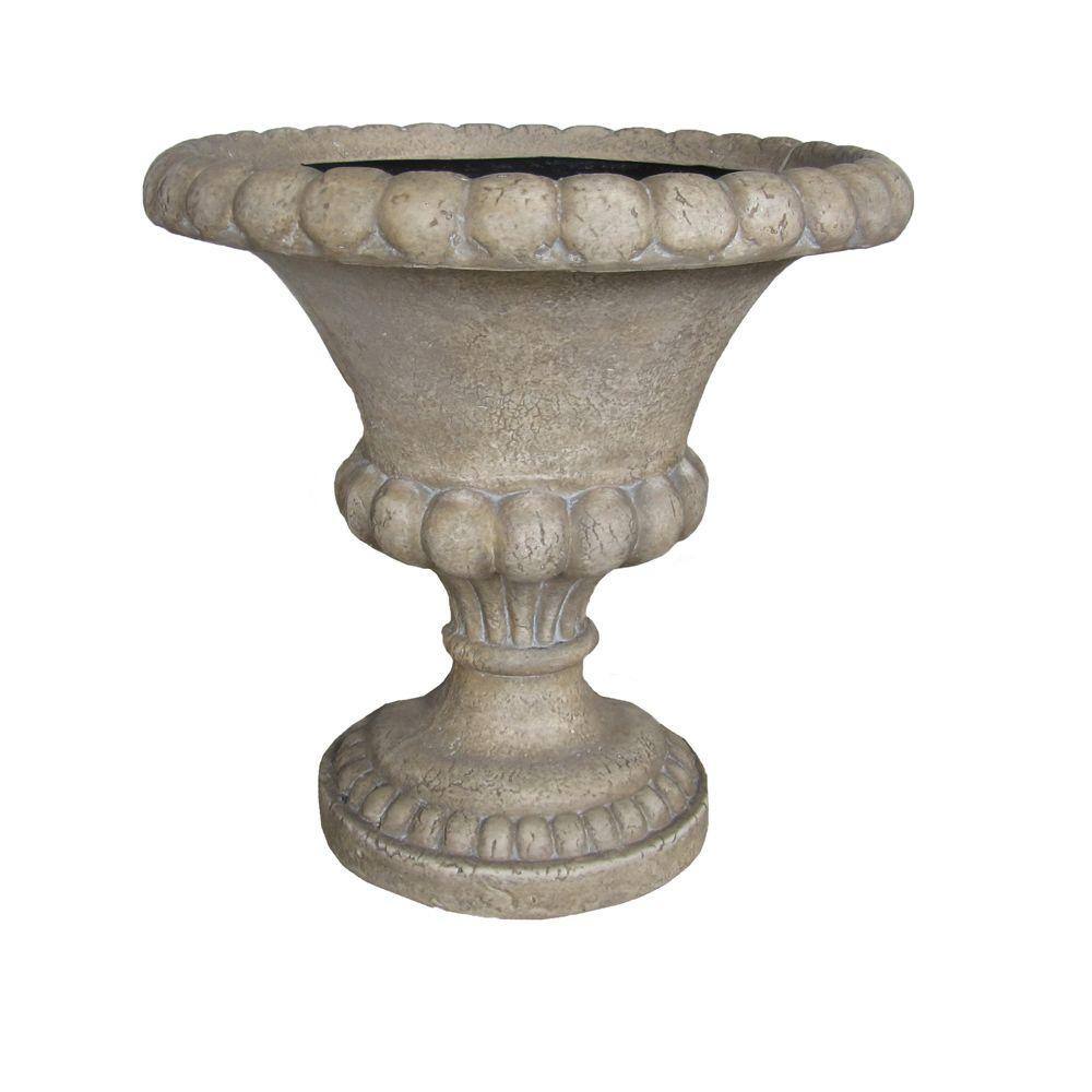 18-1/4 in. x 18.25 in. Cast Stone Bulbous Urn in Travertine PS6703TRT ...