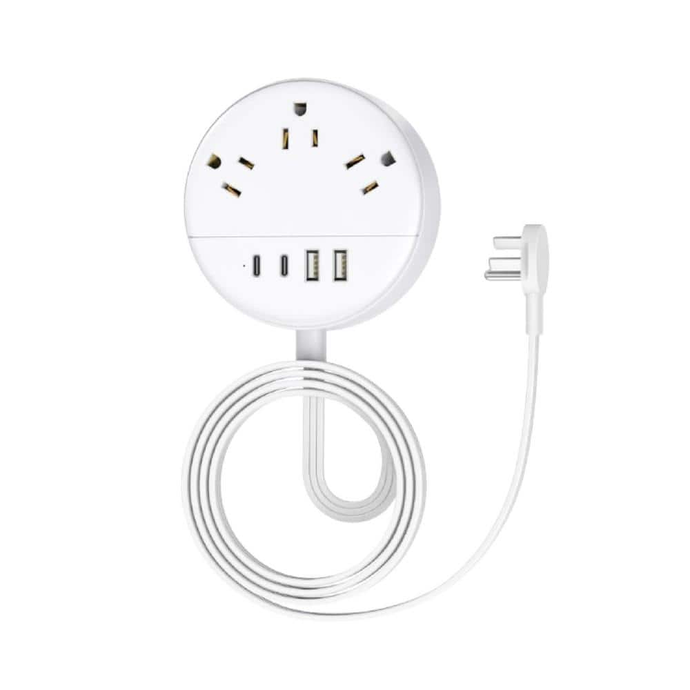Vrbgify 5 ft. Travel Flat Extension Cord with 3 Outlets 4 USB Ports (2 ...