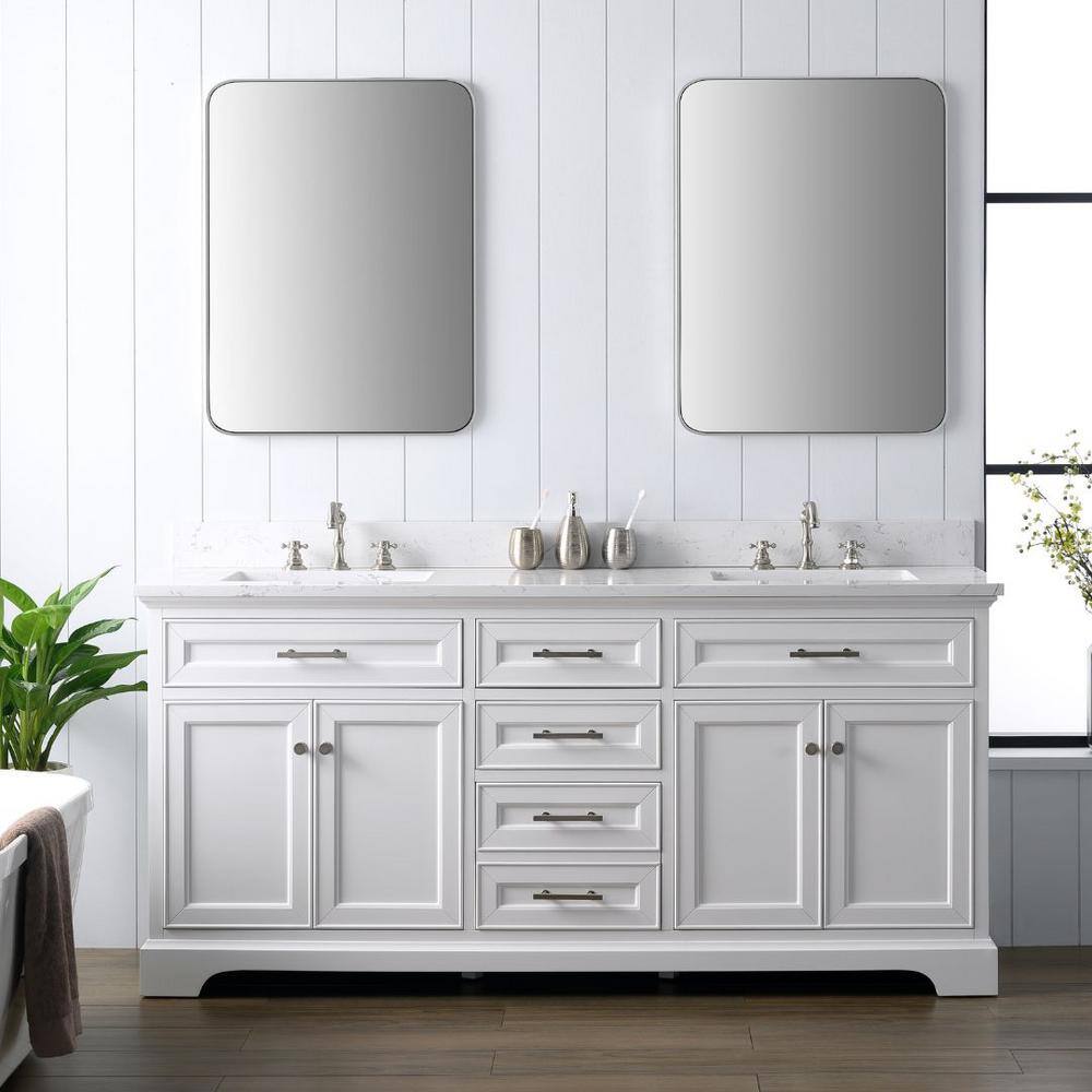 SUDIO Thompson 72 in. W x 22 in. D Bath Vanity in White with Engineered ...
