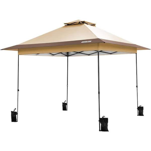 VIVOHOME 10 ft. x 10 ft. Double-Tiered Roof Portable Beige Pop Up ...