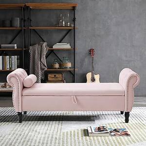 Pink Velvet Upholstered Ottoman 63 in. Bedroom Bench Tufted Storage ...