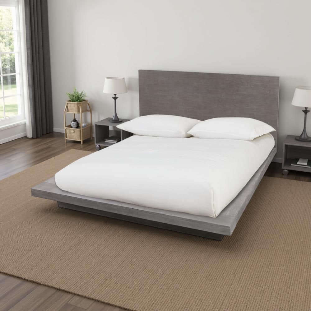 Benjara Nels California Gray Wood Frame King Size Platform Bed with ...