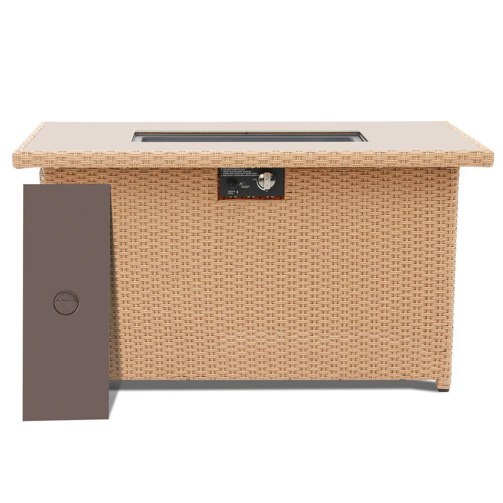 PATIOGUARDER 43 inch Beige Wicker Propane 50,000 BTU Outdoor Gas Fire ...