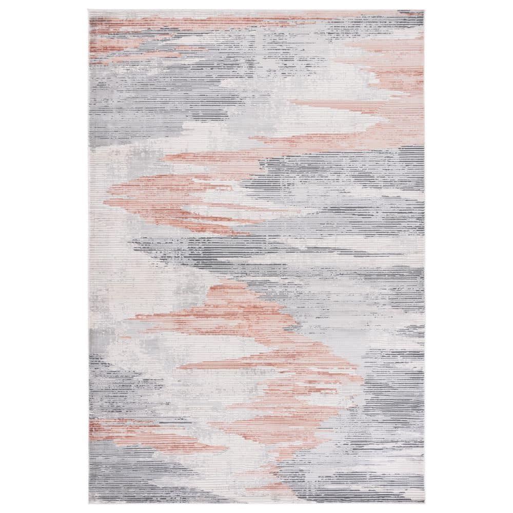 SAFAVIEH Invista 4 ft. x 6 ft. Light Gray/Rust Striped High-Low Area ...