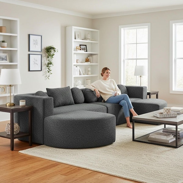 Homy Casa BPST 114.9 in. Square Arm 2-Piece Fabric Curved Modular ...
