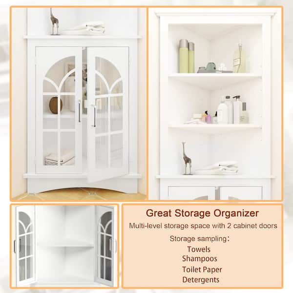 20 in. x 13 in. x 68.1 in. White 5 Ply MDF Rectangular Bathroom Storage Linen Cabinet 3 Ply Closed Doors 2 Drawer Chest