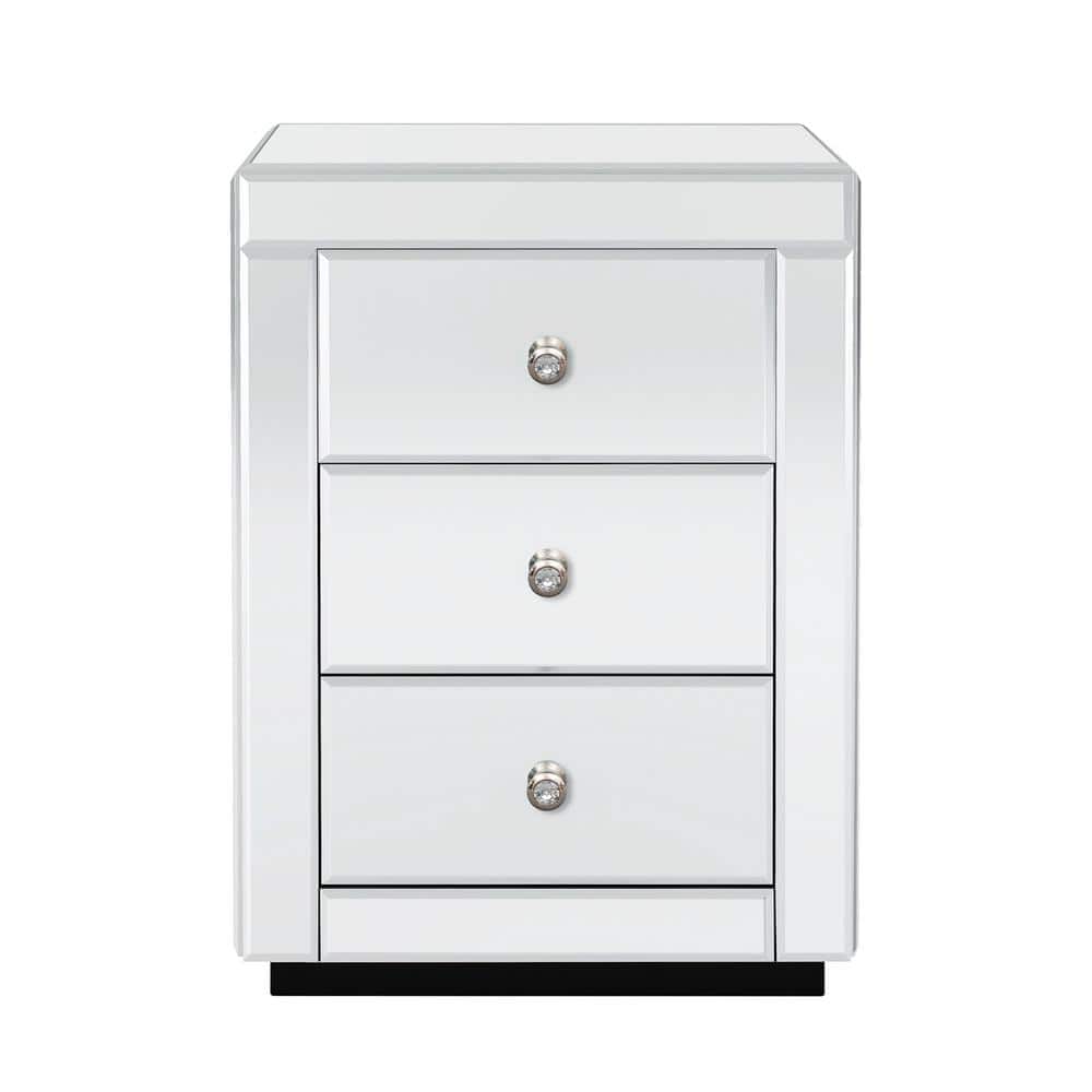 Utopia 4niture Jomel Modern Mirrored Nightstand with 3 Storage Drawers ...