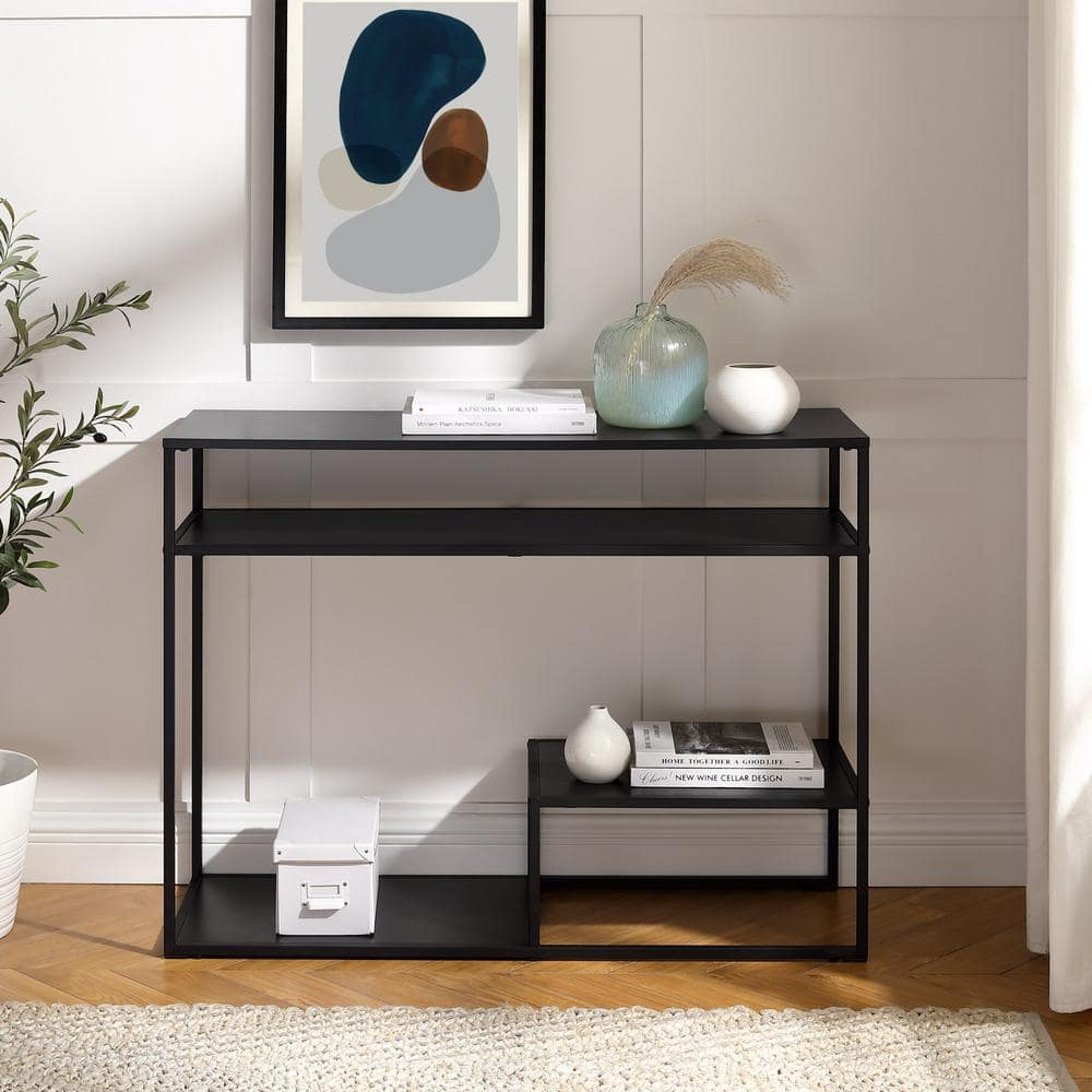 Walker Edison Furniture Company Modern 42 in. Black Rectangle MDF Console Table with 4 Levels of ...
