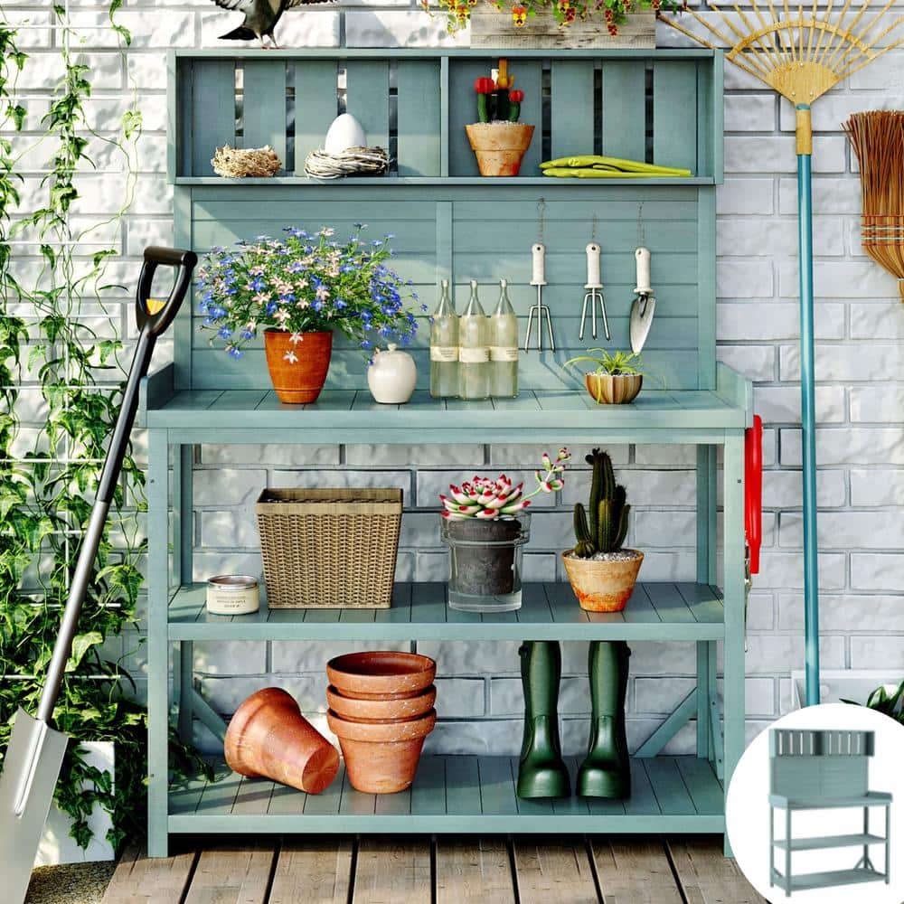 ToolCat 65 in. Large Wooden Farmhouse Rustic Outdoor Potting Bench ...
