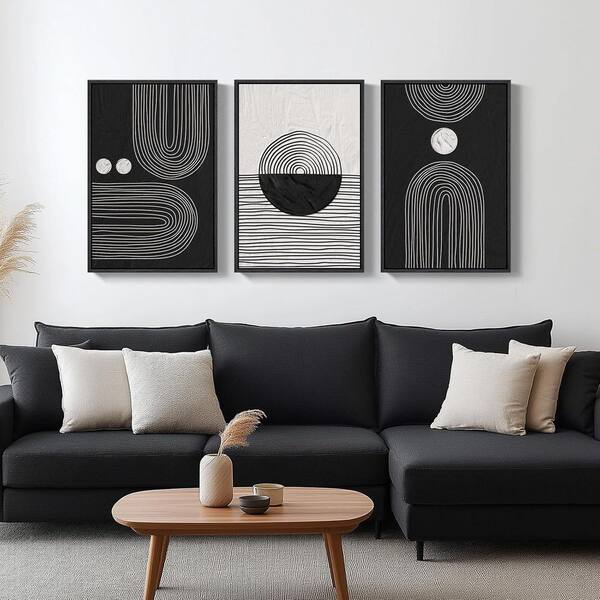 3 Piece Framed Black and White Boho Wall Art Poster, Black Abstract ...