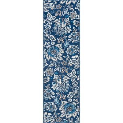 Tayse Rugs Madison Floral Dark Blue 8 ft. x 10 ft. Indoor Area Rug ...
