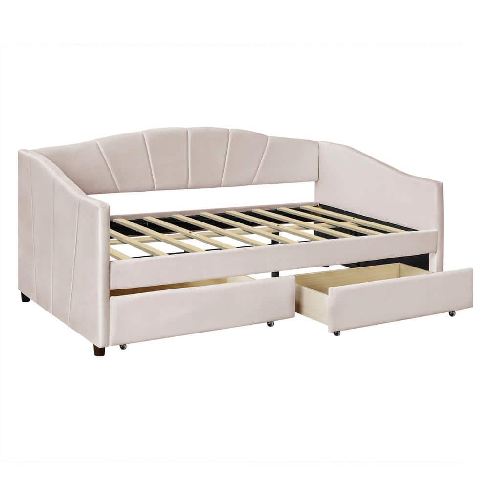 Angel Sar Beige Modern Twin Size Upholstered Daybed with Two Drawers ...