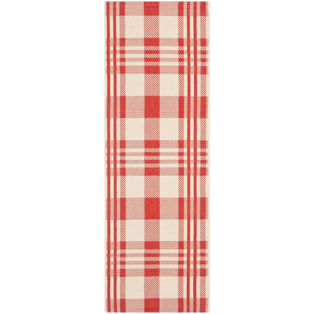 SAFAVIEH Courtyard Red/Bone 2 ft. x 7 ft. Striped Indoor/Outdoor Patio ...