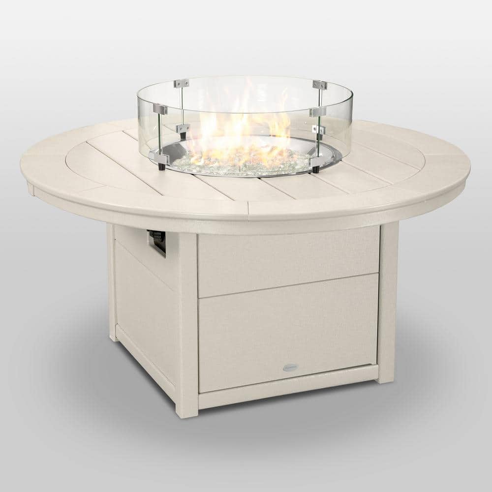 POLYWOOD Sand Square 48 in. Plastic Propane Outdoor Patio Fire Pit ...