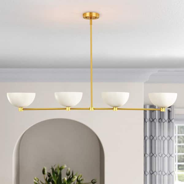 RRTYO Tomas 4-Light Modern Simple Gold Bowl Design Linear Pendant Light ...