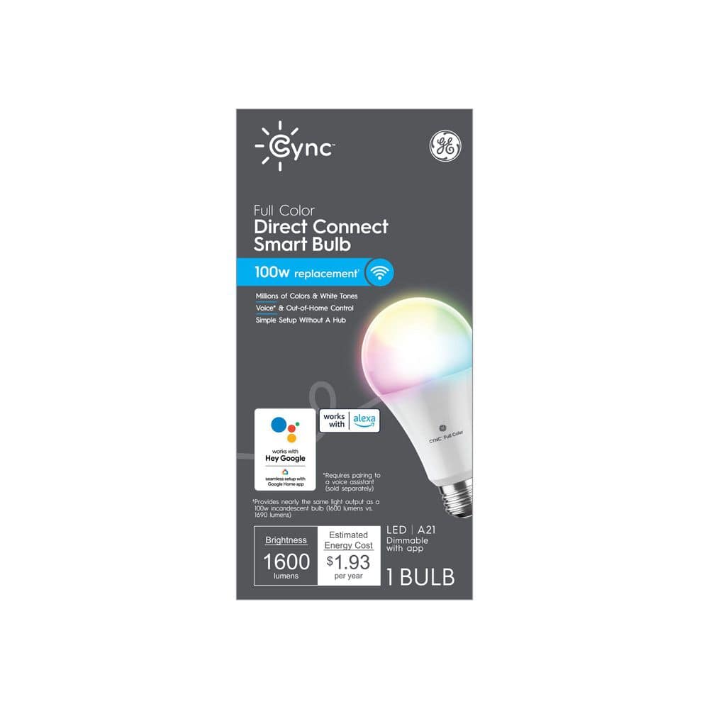 Cync 100-Watt EQ A19 Full Color Dimmable Smart LED Light Bulb 93130401 ...