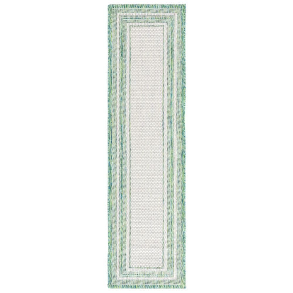 SAFAVIEH Courtyard Ivory/Green 2 ft. x 8 ft. Solid Color Striped Indoor ...