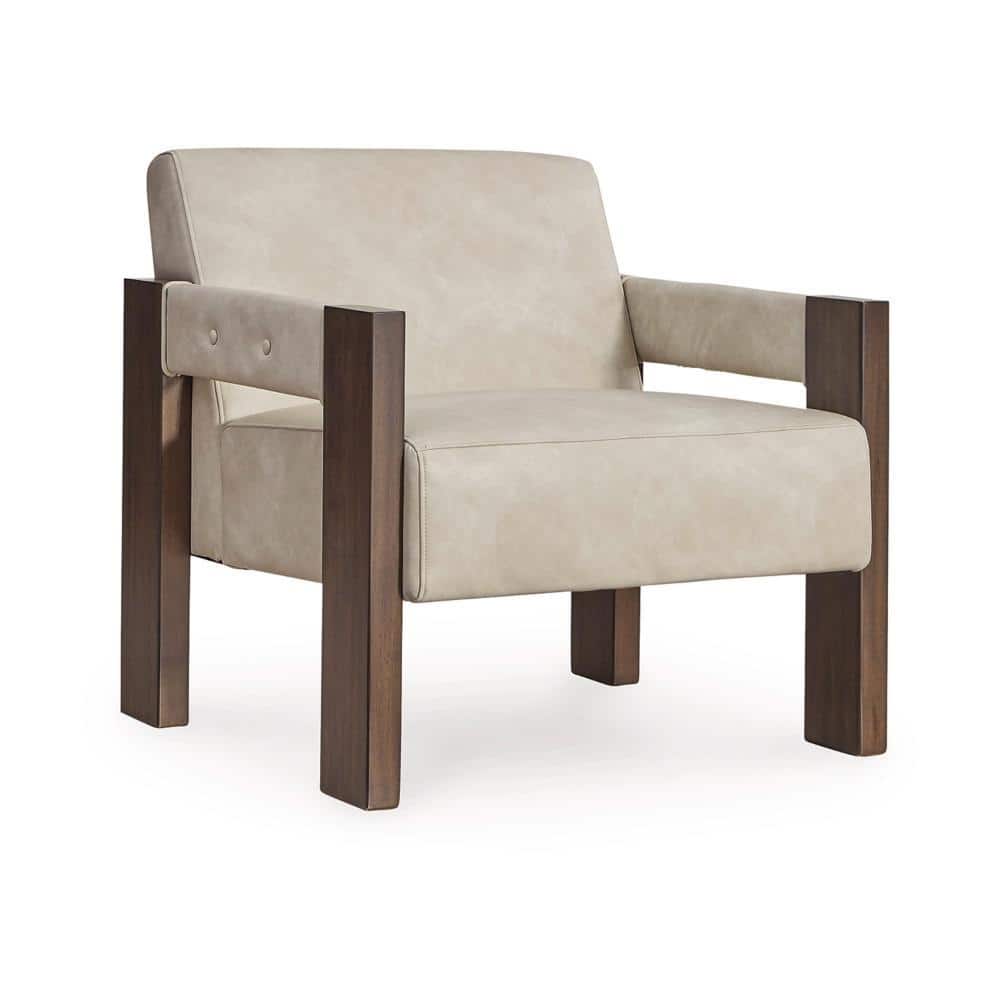 Benjara White and Brown Faux Leather Side Chair with Cushioned Seat ...