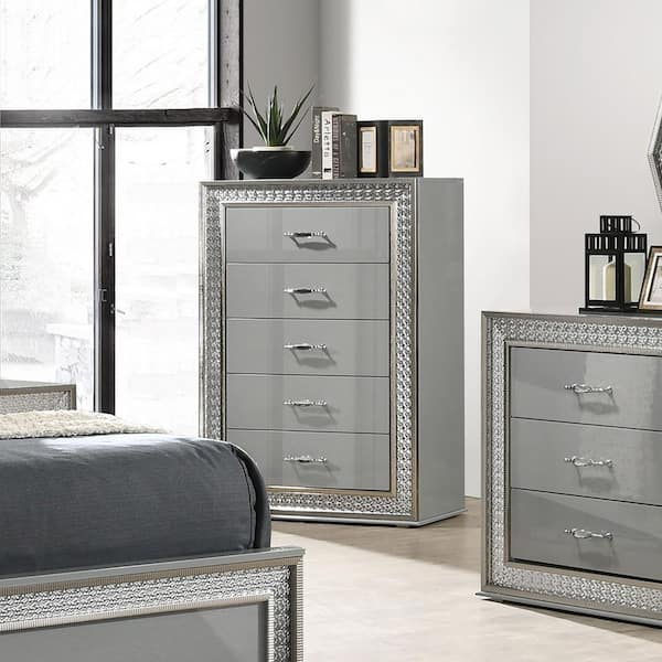 Furniture of America Curton Metallic Gray 5-Drawer 34 in. Chest of ...