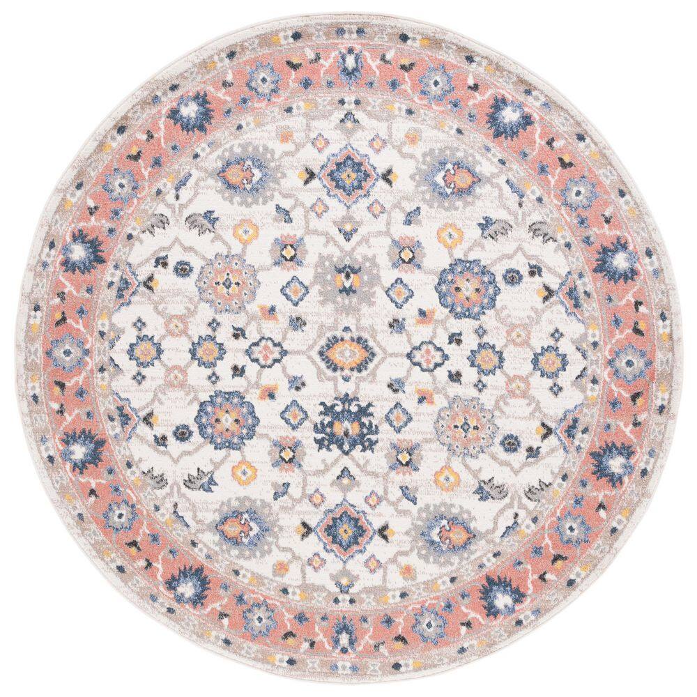 SAFAVIEH Astoria 7 ft. x 7 ft. Ivory/Rust Floral Medallion Round Area ...