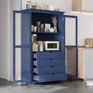 RKZHOPT Blue Kitchen Pantry Cabinet, Buffet Hutch with Wine Rack, Pull ...