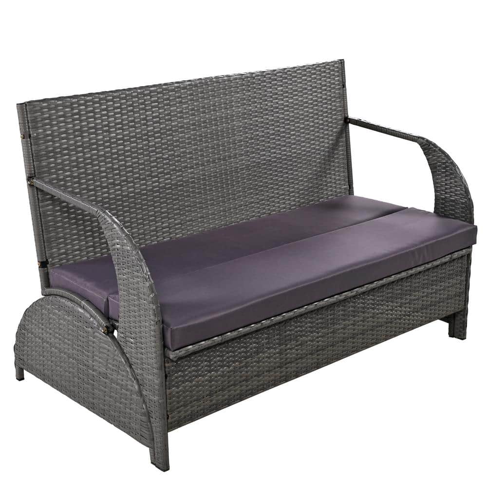 2-Person Wicker Outdoor Bench Loveseat and Convertible to 4-Seats with ...