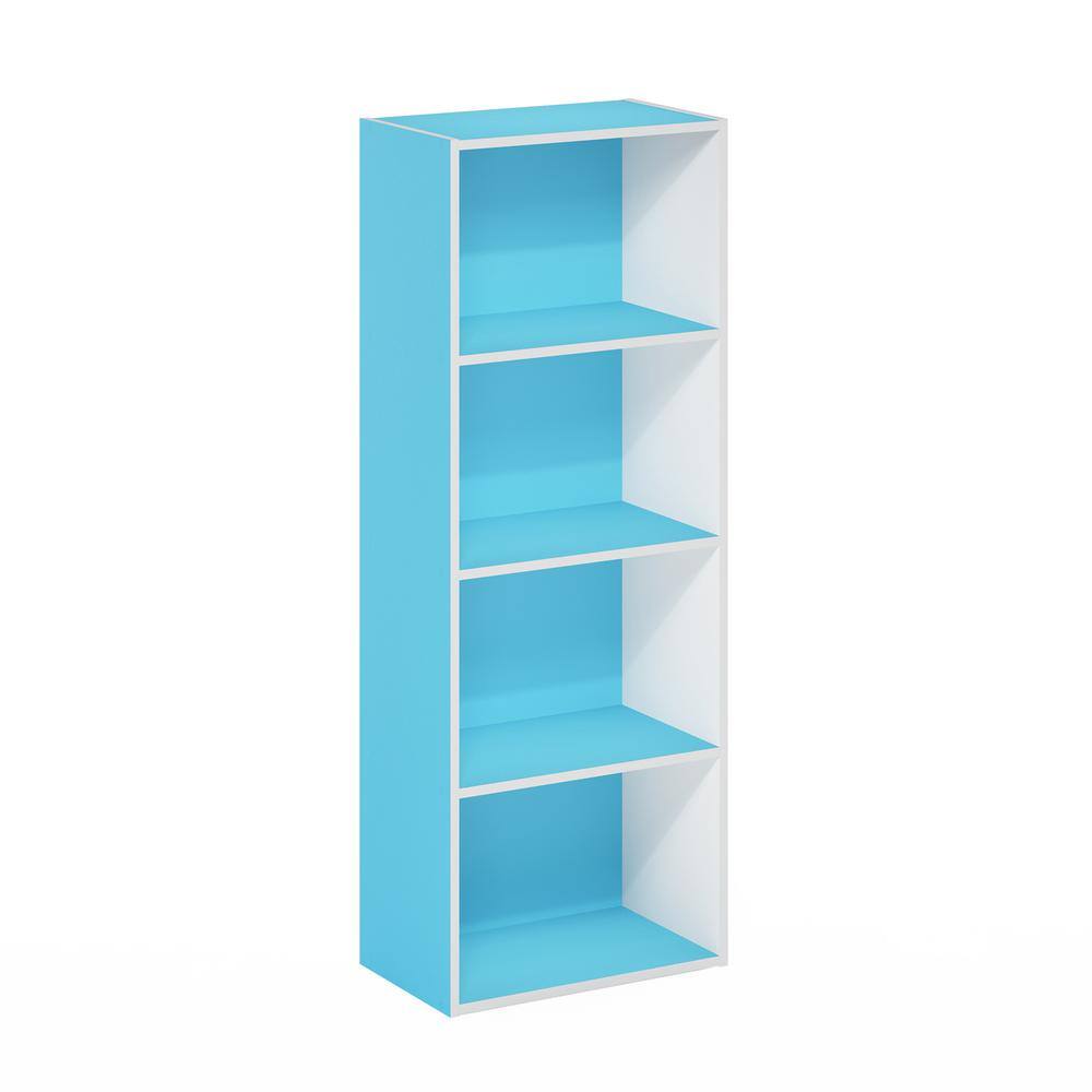 Furinno Luder 41.7 in. Light Blue/White 4-Shelf Standard Bookcase ...