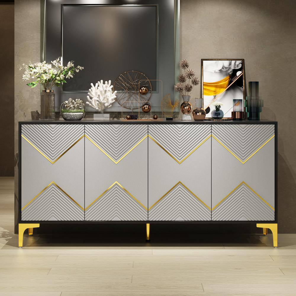 FUFU&GAGA 63 in. W Gold Wavy Texture Paint Finish Wood Storage Cabinet ...