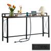 VECELO Narrow Charging Station 55.1 in. Brown Rectangle Wood Console ...