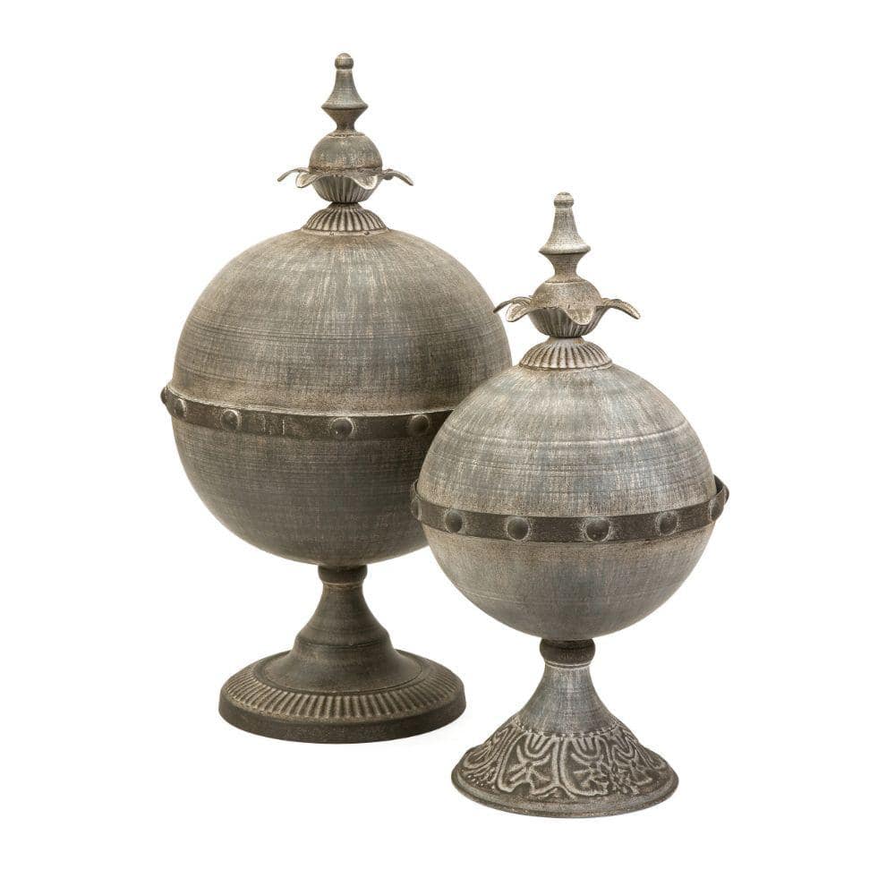 Benjara Stunning Gray Metal Decorative Lidded Sphere (Set of 2) IMX ...