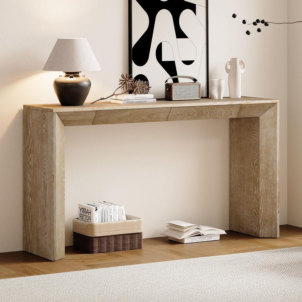 Harper & Bright Designs Angled Design 60 in. Natural Rectangle MDF ...