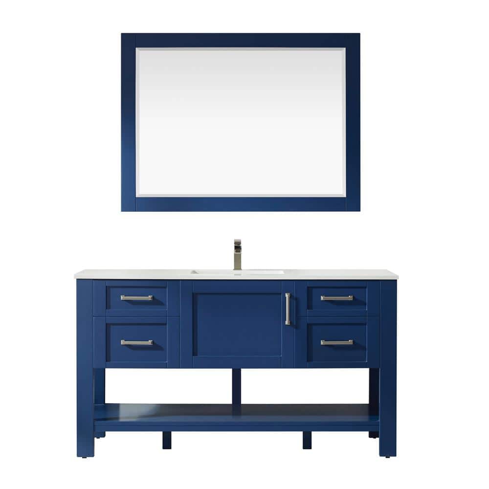 ROSWELL Grayson 60 in. Bath Vanity in Blue with Manufactured Stone ...