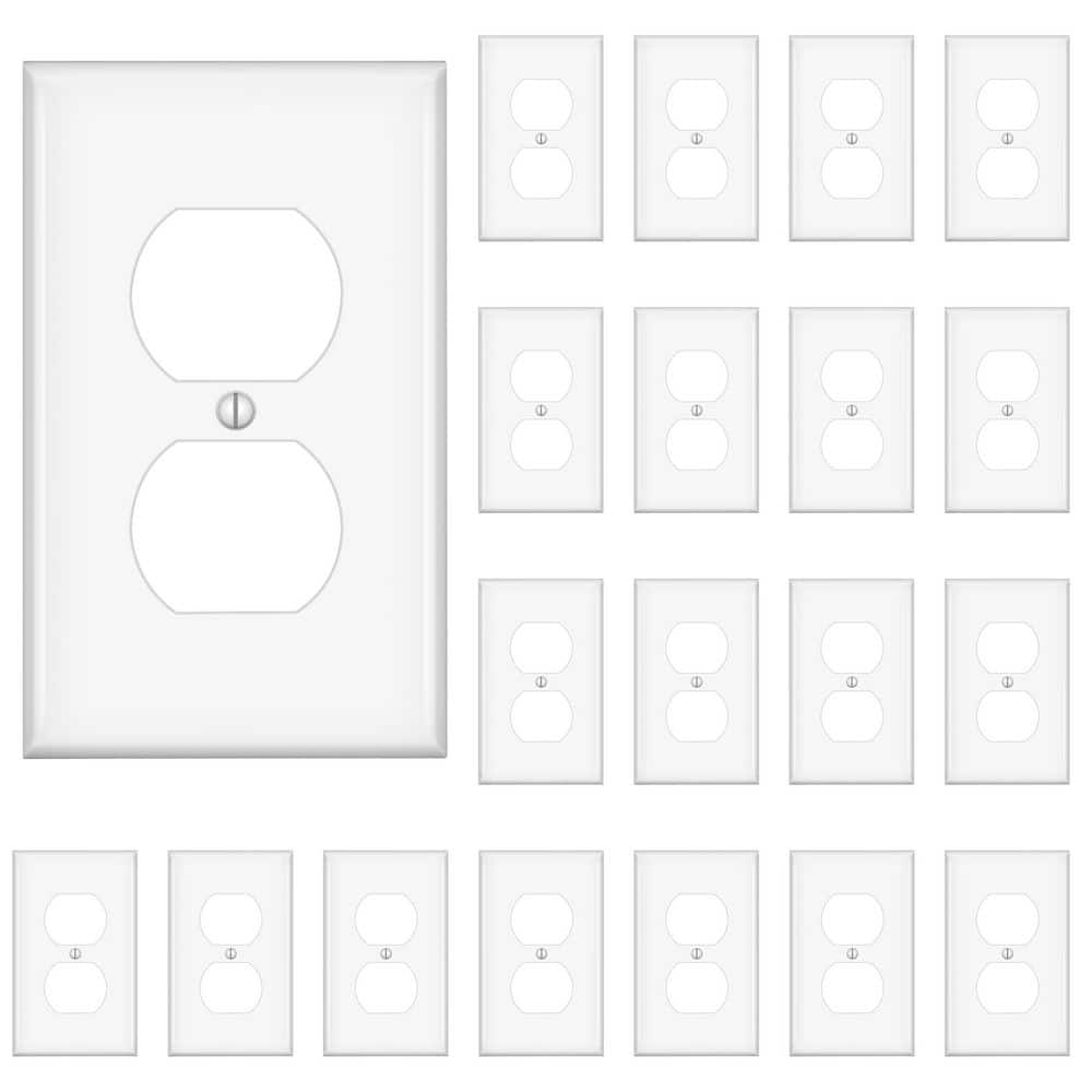 20 Pieces Standard Size 1-Gang White Duplex Outlet Plastic Wall Plate ...